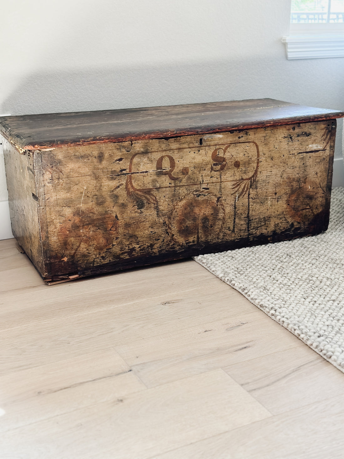 Antique Hand-Painted Wood Trunk/Chest – Patina Maison