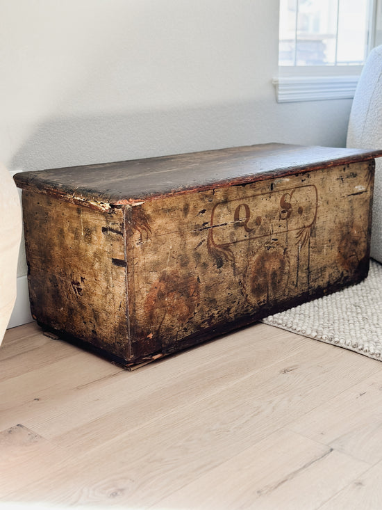 Antique Hand-Painted Wood Trunk/Chest – Patina Maison