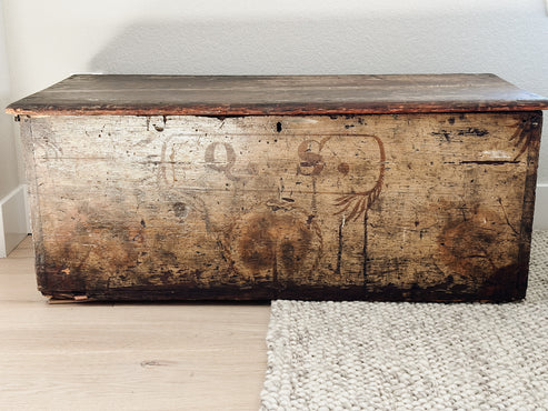 Antique Hand-Painted Wood Trunk/Chest – Patina Maison